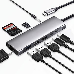 USB C Hub Multiport Adapter 9 in 1 Docking Station USB C to 4K HDMI Adapter with 3 USB3.0,Audio,Tf/Sd Card Reader,100W PD Charger,USB-C Port Compatible for MacBook Laptops More Type C Devices