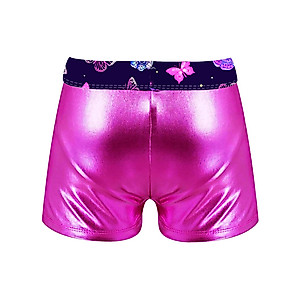 YEAHDOR Kids Girls Gymnastic Ballet Dance Leotard Print Leotard with Shiny Boyshort Set One Shoulder Bodysuit Sets Printed Hot Pink 14 Years