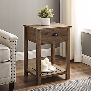 Walker Edison Farmhouse Square Side Accent Table Set-Living-Room Storage End Table with Storage Door Nightstand Bedroom, 18 Inch, Rustic Oak