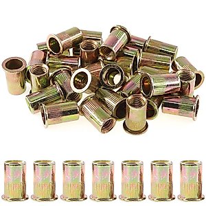 Rustark 50-Pcs 1/2''-13UNC Mixed Zinc Plated Carbon Steel Rivet Nut Flat Head Insert Nutsert Assortment Kit