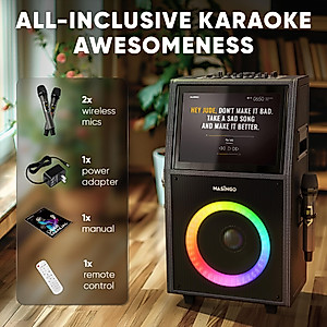 Professional Karaoke Machine with Lyrics Display Screen for Adults, 2 Wireless Microphones, LED Lights, Bluetooth Portable PA Speaker System with Upgraded Built in 15" Tablet & WiFi, Allegro X8 2.0