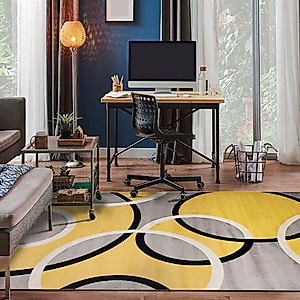 Rugshop Contemporary Abstract Circles Easy Maintenance for Home Office,Living Room,Bedroom,Kitchen Soft Area Rug 6'6" x 9' Yellow