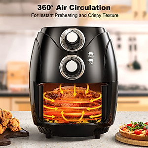 Willz Small Compact Electric Air Fryer Oil Free Quick Cook with Time & Temperature Control & Auto Shut Off Feature, Non-Stick Air Fry Basket, 2.6 Quart, 1200W, Black