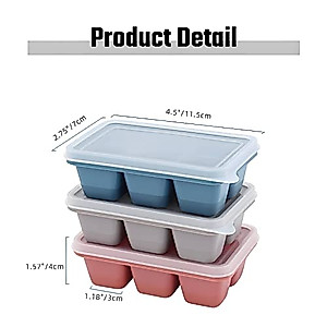 Ice Tray, 3 Pack Ice Cube Trays for Freezer, Silicone Ice Cube Tray with Lid, 6 Square Ice Cubes per Tray for Whiskey, Cocktail, Juice, Reusable Ice Cube Molds, Small Soup Freezer Containers with Lid