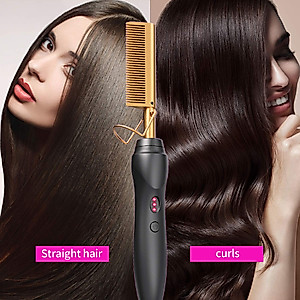 Hot Comb Hair Straightener Heat Pressing Combs - Ceramic Electric Hair Straightening Comb for Natural Black Hair Beard Wigs Holiday Gift