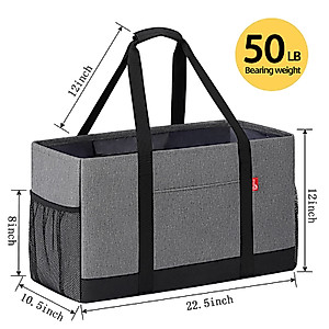 RVSNQ Extra Large Utility Tote Bag, Foldable Reusable Grocery Bags, Collapsible Tote with Metal Wire Frame & Reinforced Bottom Board, Stand up Large Utility Tote for Groceries, Shopping, Storage（Grey）