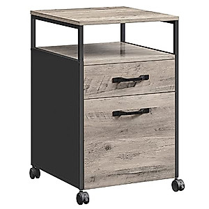 VASAGLE File Cabinet, Mobile Filing Cabinet with Wheels, 2 Drawers, Open Shelf, for A4, Letter Size, Hanging File Folders, Heather Greige and Ink Black UOFC071B02