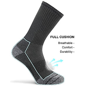 FITRELL 6 Pack Men's Athletic Crew Socks Cushioned Work Boot Socks, Grey, X-Large, Shoe Size 12-15