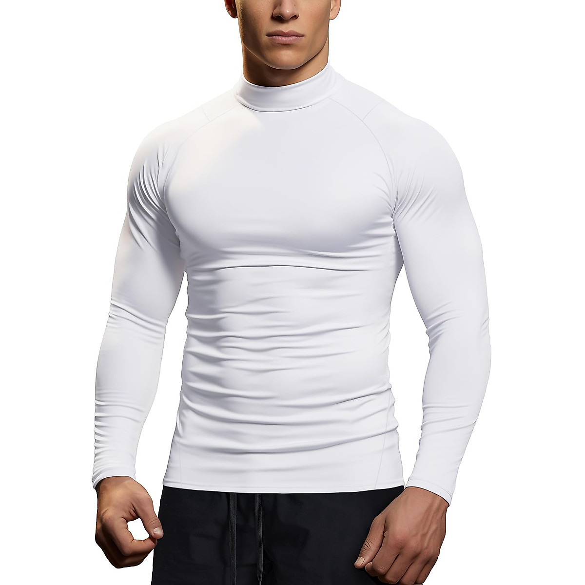 Mens Mock Turtleneck Thermal(White,XXL)