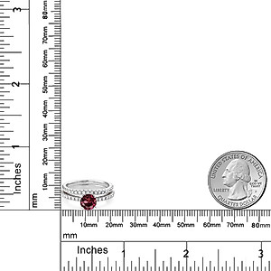 Gem Stone King 925 Sterling Silver Red Rhodolite Garnet and White Moissanite Wedding Engagement Band Bridal Set Ring For Women (1.49 Cttw, Gemstone January Birthstone, Available In Size 5, 6, 7, 8, 9)