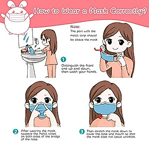 Wudida 50PCS Kids Cute Face Mask Ages 5-12 Children Breathable 3Ply Elastic Earloop Disposable Face Masks with Cartoon Print. Perfect for Girls.