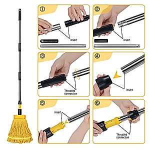 Gadhra Commercial Mop, Looped-End String Industrial Mop, Heavy Duty Mops with 2 String Mop Heads for Floor Cleaning, Blue/Yellow