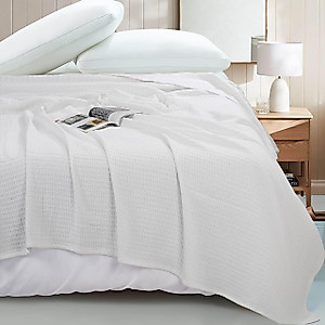 Tex Trend 100% Cotton Blanket King Size for Bed - Classic Fall Blanket, Lightweight, Thermal, Breathable, Soft Woven Blanket for All Seasons, White, 90x108 Inches