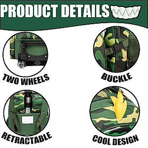 MYHSBYO Dinosaur Rolling Backpack Boys Kids Rolling Backpack with Wheels for Boys Wheeled Backpack Carry on Luggage Bookbag with Roller Set for Elementary