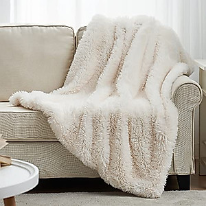 Cozy Bliss Super Soft Fuzzy Faux Fur Throw Blanket for Couch 50"x60", Long Hair Fluffy Shaggy Throw Blanket, Luxury Plush Decorative Throw Blanket for Sofa Bed (50" x 60", Ivory)