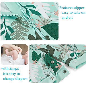 Baby Girls Swimsuit UPF 50+ Sun Protection One Piece Bathing Suits with Hat (Green Tropical plants, 3-6 months)