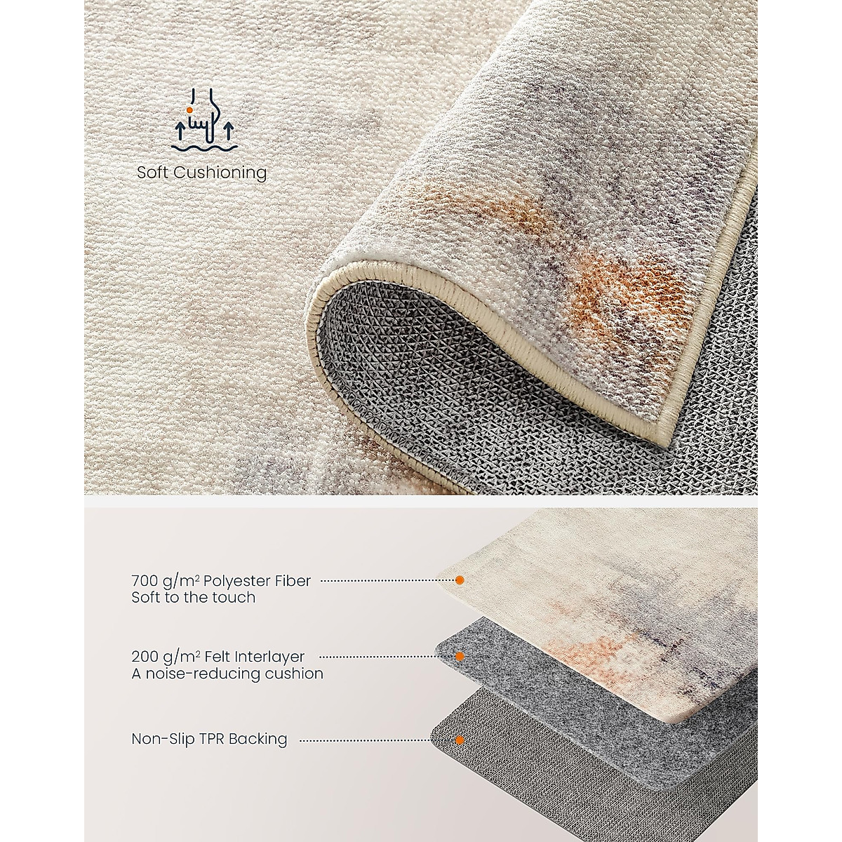 SONGMICS HOME Area Rug, 3x5 ft Rug for Living Room, Non-Slip Carpet, Modern Abstract Style, Home Decor, for Bedroom, Kitchen, Entryway, Dining Room, Machine Washable, Camel Brown UTAR072K01