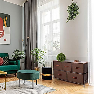 ROMOON Dresser for Bedroom, Dresser Wide for Closet with 5 Drawers, Small Fabric Dresser & Chests of Drawers for Bedroom,Nursery, Hallway.(Brown)