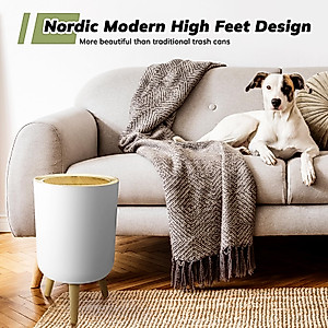 1.8 Gallon Kitchen Bathroom Trash Can with Lid, 7 Liter Small Modern Office Garbage Can with Pop-up Lid, Plastic Wastebasket Trash Bin for Dog Proof Trash Can, Toilet, Living Room, Bedroom - White