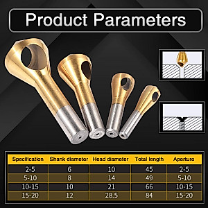 KATUR 4Pcs High Speed Steel Single-End Countersink, Deburring Drill Bit Set for Metal, 90 Degree Point Angle, 6/8/10/12mm Round Shank, 2-5, 5-10, 10-15, 15-20mm 4 Sizes Head Diameter(Gold)