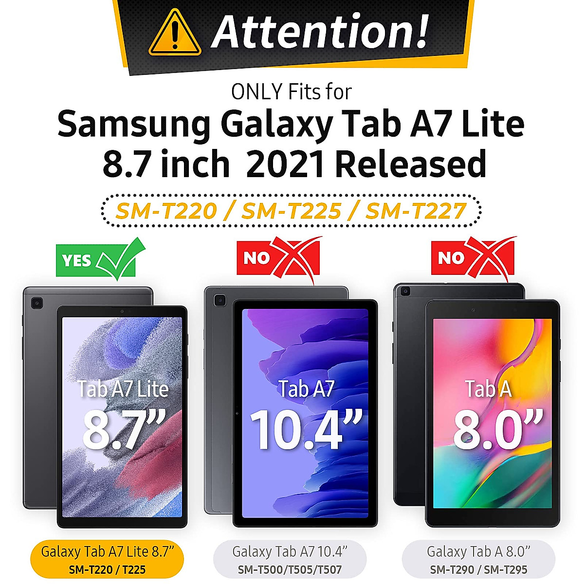 Timecity Case for Samsung Galaxy Tab A7 Lite 2021 8.7'' SM-T220/T225/T227 with Screen Protector, Heavy Duty Rugged Full-Body Protective Case with 360 Rotating Stand, Hand/Shoulder Strap Case, Black