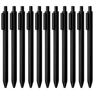 KACO Retractable Gel Pens 0.5mm Extra Fine Point, Pack of 10, Black Barrel with Black Ink