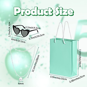 18 Pieces Teal Blue Party Favor Gift Bags Set 6 Pieces Teal Blue Merchandise Paper Gift Bags with Handles 6 Pieces Pearl Necklace 6 Pieces Retro Heart Sunglasses for Teal Blue Party Turquoise Party Favors