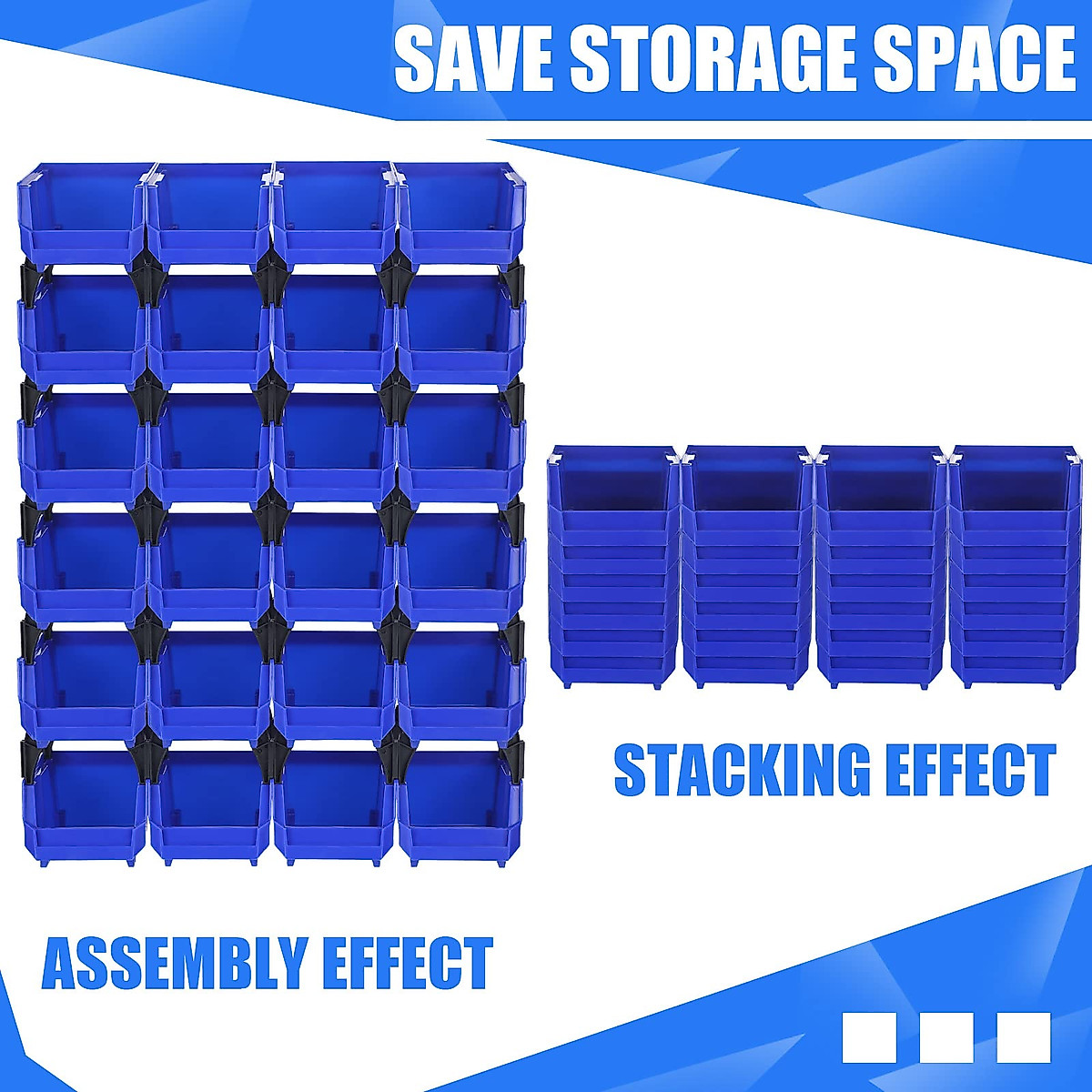 Weysat 24 Pcs Storage Bins Parts Racks, Wall Mounted Tool Storage Bins, Plastic Stackable Garage Storage Bin Organizer for Screws Bolts Nuts Nails Beads Small Hardware Parts Storage Men Gift Tools
