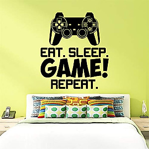 SITAKE Game Themed Wall Stickers Decor, EAT Sleep Game Repeat Controller Gaming Quotes for Boys Men, Kids Wall Decor and Wall Stickers for Playroom, 20.9 x 33.9 Inch