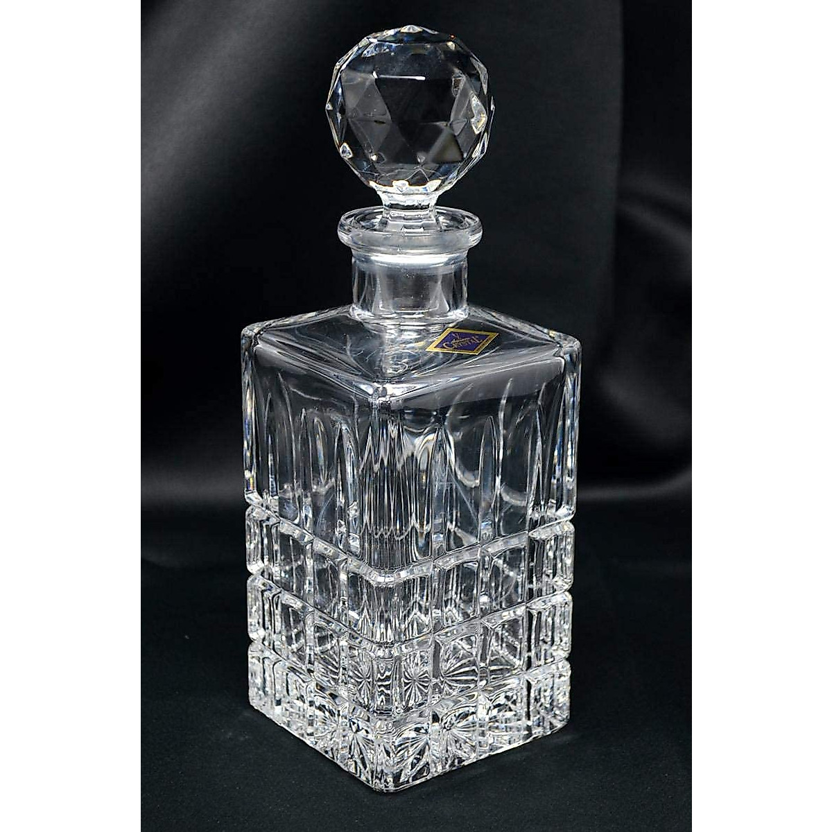 BOHEMIAN CRYSTAL GLASS SET 1+6 DECANTER 23oz./700ml. + TUMBLERS 10oz./300ml. WHISKEY VODKA LIQUEUR JUICE VINTAGE ''Diplomat'' DESIGN ELEGANT CENTERPIECE Set-7 Pcs CLASSIC CZECH CRYSTAL GLASS