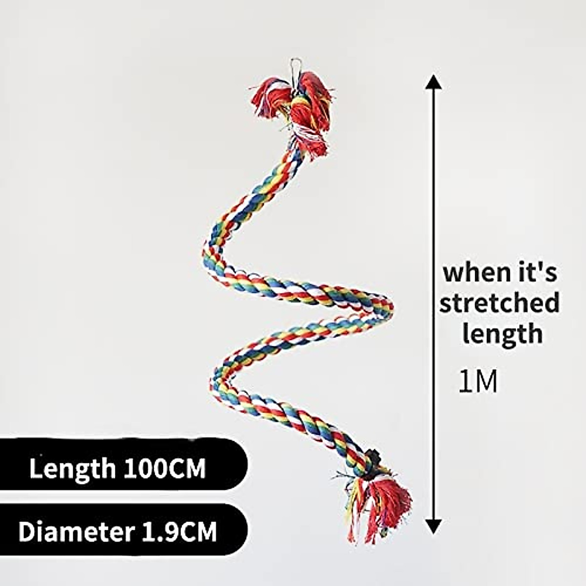 Bird Spiral Rope Perch, Cotton Parrot Swing Climbing Standing Toys, Bird Cage Toy for Lovebirds Budgies Tiels Green Cheek Conures Senegals Quaker Parakeets (S)