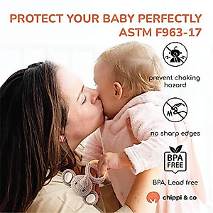 Chippi & Co Wooden Crochet Baby Rattle, Crochet Toys Stuffed Animals Easter Gifts for Kids, Wooden Newborn Toys, Easter Basket Stuffers, Basket Filler, Baby Shower Decor (Eddy The Elephant)