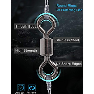 Facikono Fishing Barrel Swivels Set, 210pcs Rolling Bearing Snap Connector for Saltwater Freshwater Fishing