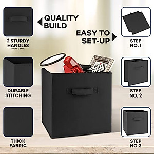Cube Storage Bins - 11 Inch Storage Cubes (9 Pack) | Fabric Cubby Basket for Home, Kids Room & Nursery | Dual Handles, Foldable | Cube Organizer Storage Bin (Black)