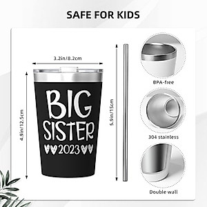 Big Sister 2023 Gifts For Girls Travel Cup Double Walled Glass Coffee Mugs with Lids 12oz Reusable Insulated Cappuccino Tea Latte Iced Coffee Cups Travel Mug-KK