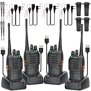 Walkie Talkies Long Range for Adults Rechargeable walkie Talkie Baofeng 2 Way Radio with Air Acoustic Tube Earpiece UHF Handheld Transceiver Walky Talky with Flashlight Battery USB Charger(4 Pack)