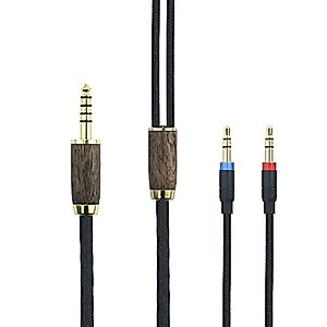 4.4mm Balanced Cable 6N OCC Copper Silver Plated Cord Walnut Wood Shell Compatible with Hifiman Ananda, Sundara, Arya, Edition XS, HE400SE, HE4XX, HE-400i Headphone (2 x 3.5mm Version) 2.1m