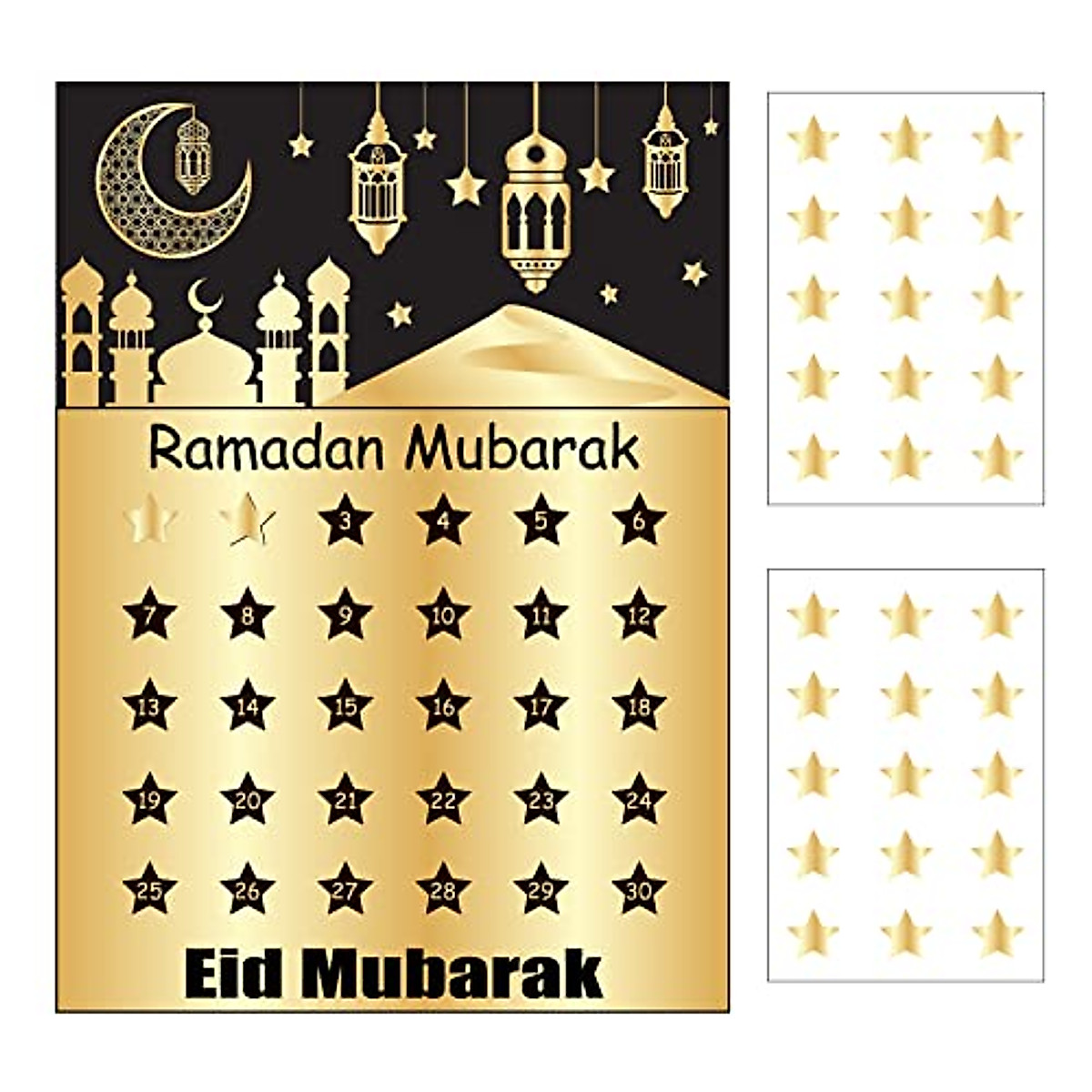 Ramadan Decorations Calendar Eid Calendar Countdown Advent Calendar 2023 Ramadan Calendar Eid Calender Activities for Kids with 30 Reusable Stars Ramadan Mubarak Gift Decor for Home Wall