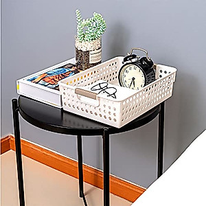 Whale Pocket 6 PCS Plastic Storage Basket, Slim White Organizer Tote Bin Shelf Baskets for Closet Organization, De-Clutter, Toys, Cleaning Products, Accessories(11.8 x 8.5x 3.4in)