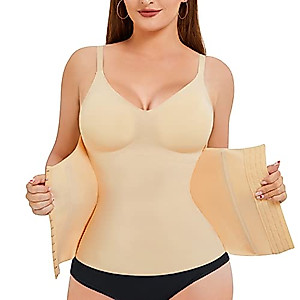 RDSIANE Body Slimming Tank Top For Women V-Neck Cami Shaper Waist Trainer Shapewear Top Tummy Control Beige