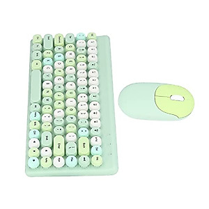 Wireless Keyboard Mouse Combo, Cute Mixed Colors 2.4G 1200 DPI 86 Keys Retro Round Concave Keycaps Tilt Panel Wireless Gaming Keyboard Mouse Combo, for Laptop Desktop MacBook MAC Windows(Green)