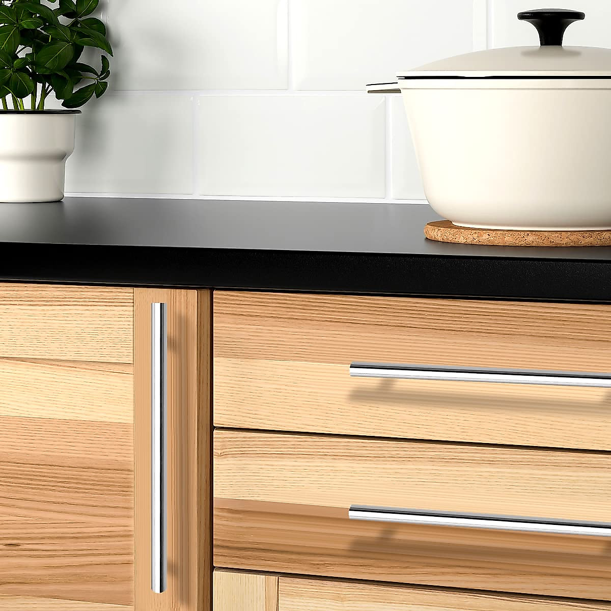 Probrico 5 Pack | 5 Inch Polished Chrome Cabinet Pulls Stainless Steel Kitchen Cabinet Handles, Round T Bar Cupboard Furniture Hardware, Drawer Dresser Pulls Handles