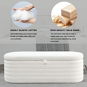 IMGDD 45.5 inches Storage Ottoman Bench Upholstered Fabric Storage Bench End of Bed Stool with Safety Hinge for Bedroom, Living Room, Entryway (White)
