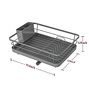 Sakugi Dish Drying Rack - Compact Dish Rack for Kitchen Counter with a Cutlery Holder, Durable Stainless Steel Kitchen Dish Rack for Various Tableware, Dish Drying Rack with Easy Installation, Grey