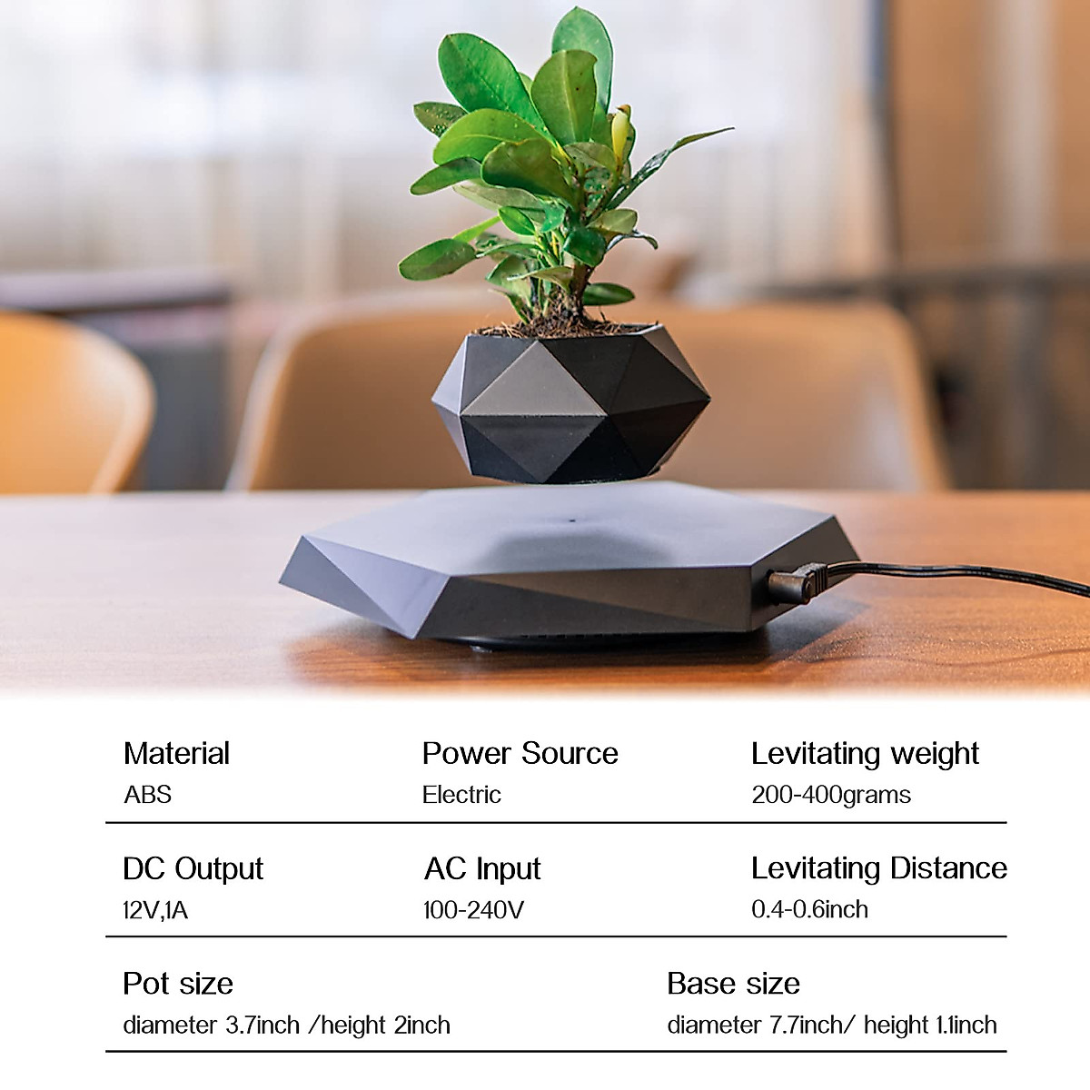 HCNT Levitating Plant Pot, Magnetic Levitation Flower Pot Rotating Planters Suspension Floating Plant Succulents Potted for Home Living Room Office Desk Decoration (Black)
