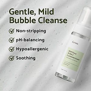 IUNIK Centella Bubble Foaming Vegan Facial Cleanser - 69% Centella Asiatica Extract, Soothing, Moisturizing, Exfoliating, Removes Pore Blackheads, Whiteheads, 5.07 Fl Oz