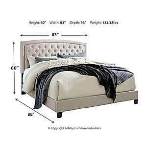 Signature Design by Ashley Jerary Farmhouse Button-Tufted Upholstered Platform Bed, King, Light Gray