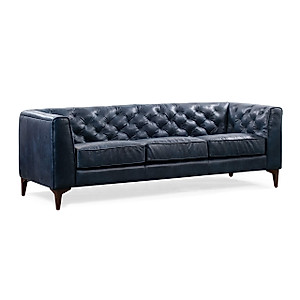POLY & BARK Essex Sofa in Full-Grain Semi-Aniline Italian Tanned Leather in Midnight Blue