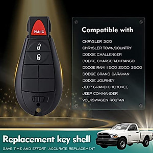 Key Fob Fit for Dodge Ram 1500 2500 3500 2008-2012, Chrysler 300 Town Country, Jeep Dodge Challenger Charger Grand Caravan Keyless Remote Entry Car Key Fob Cover (JUST Empty CASE) M3N5WY783X IYZ-C01C