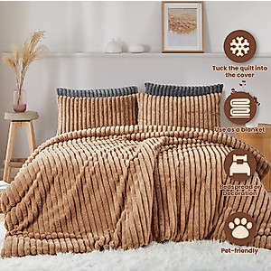 Jolusere Luxury Shaggy Plush Duvet Cover Set King Size Camel Velvet Bedding Set Faux Fur Fluffy Fuzzy Soft Furry Warm Winter Comforter Cover for Teen Girls Women Gifts 3 Pieces Farmhouse Bed Set